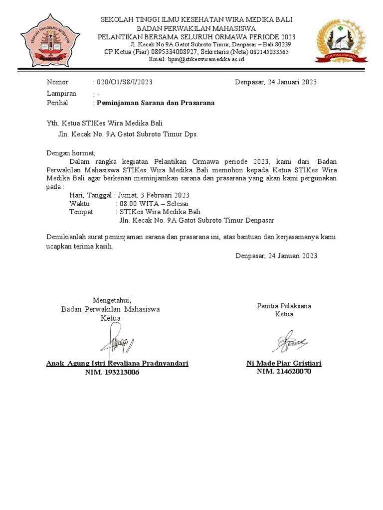 Surat Peminjaman Alat Kampus | PDF