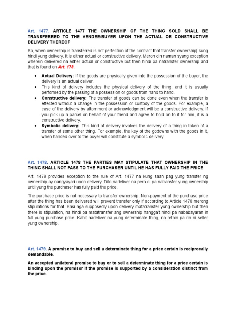 Art. 1477 | PDF | Offer And Acceptance | Option (Finance)
