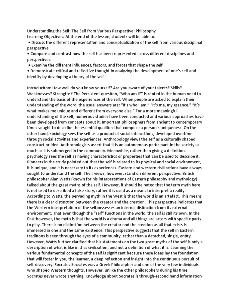 Understanding The Self | PDF | Soul | René Descartes