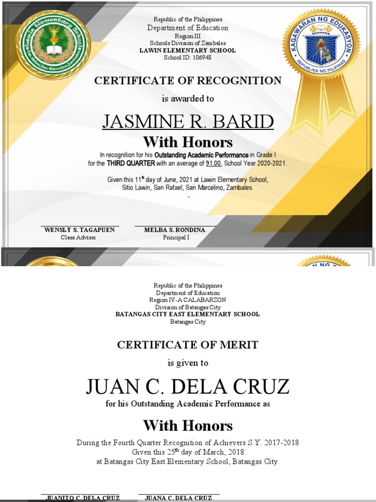 Certificate of With Honors | PDF | Philippines