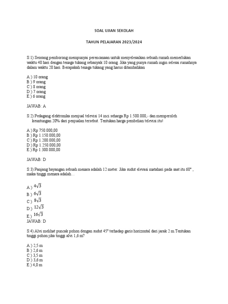 Soal Ujian Akhir Sekolah | PDF