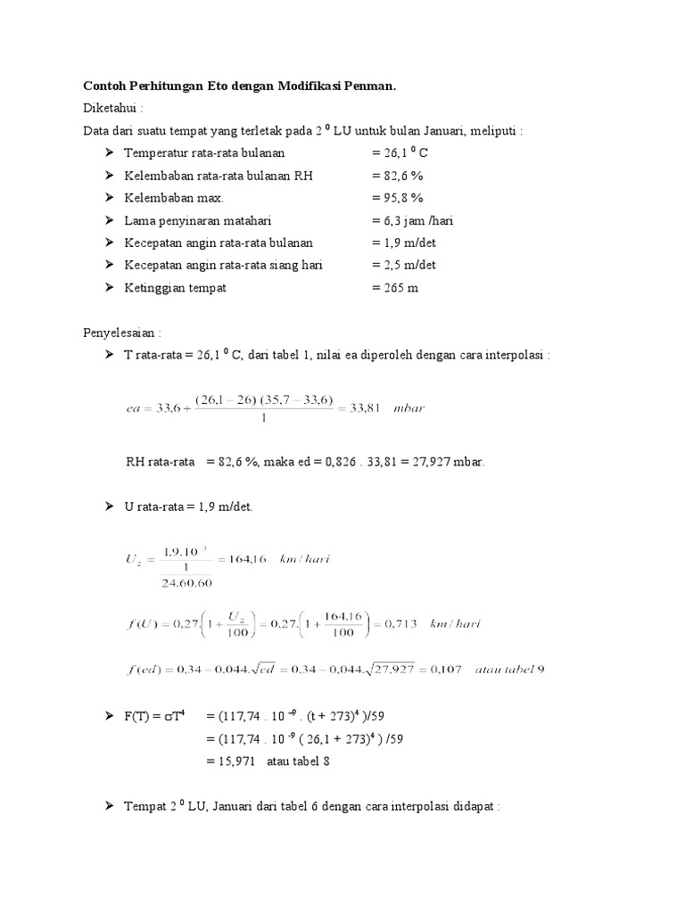 Perhitungan Eto Metode Penman Modifikasi | PDF