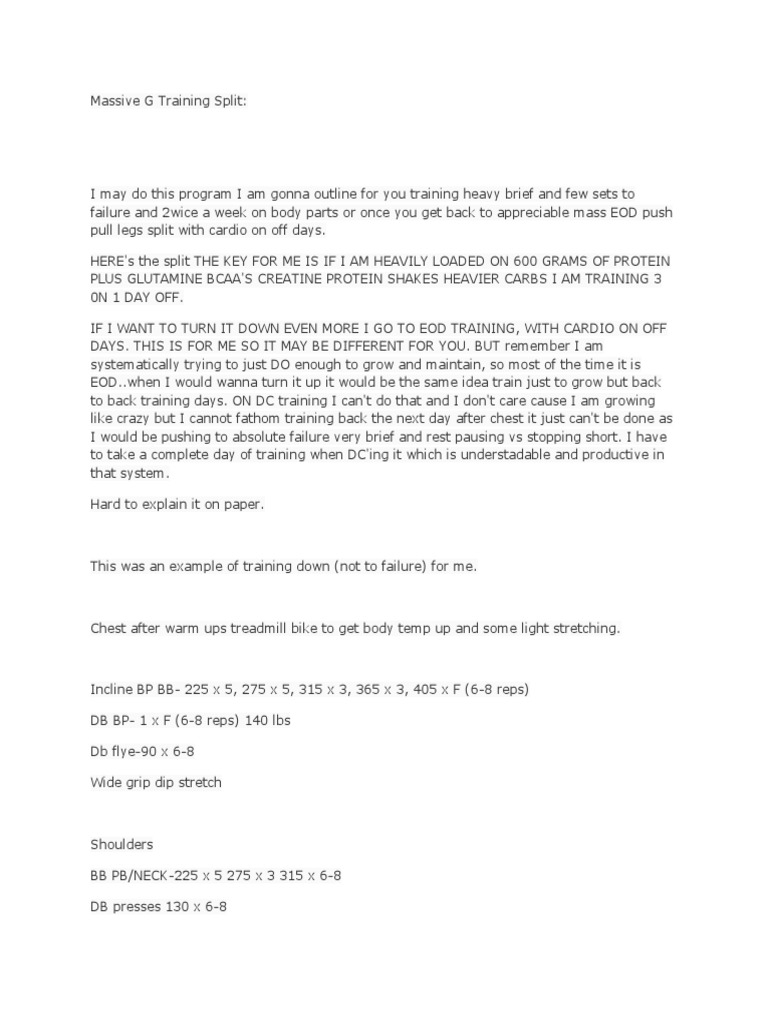 Massive G's Heavy Brief Training Split | PDF