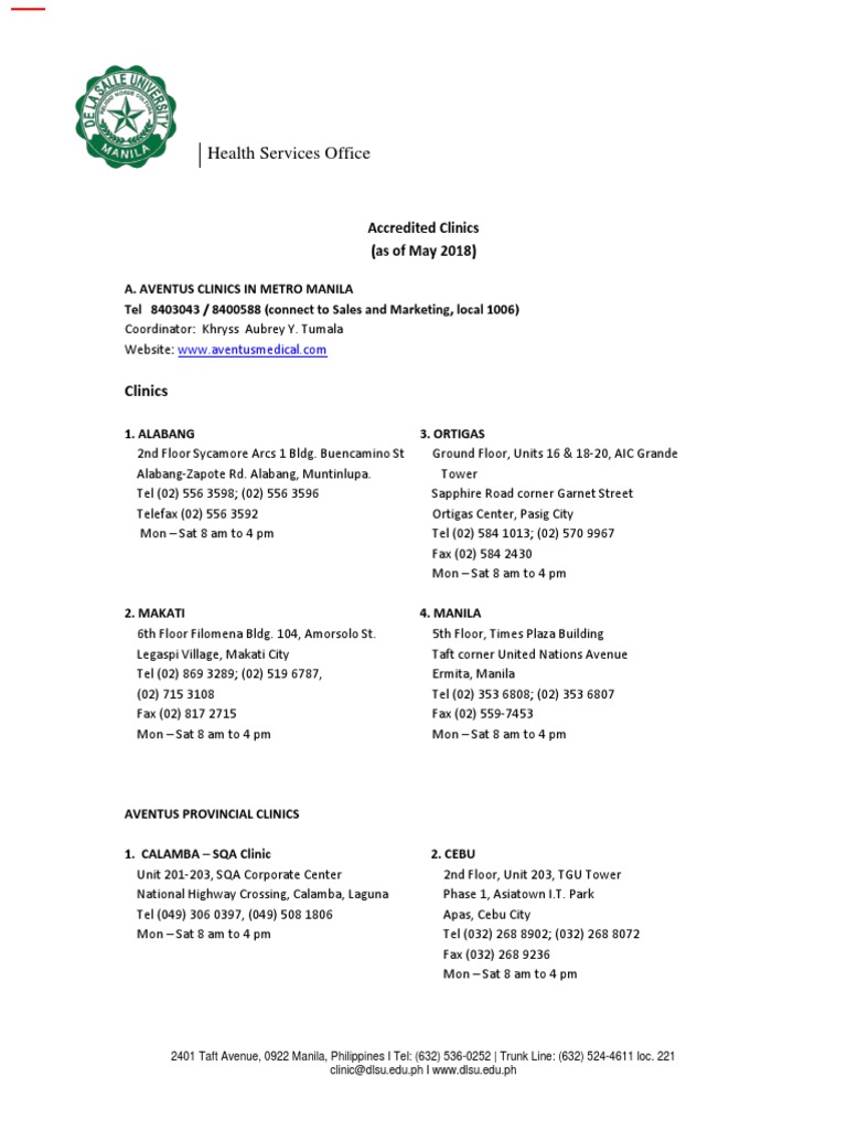 List of Accredited Clinics | PDF | Metro Manila | Fax