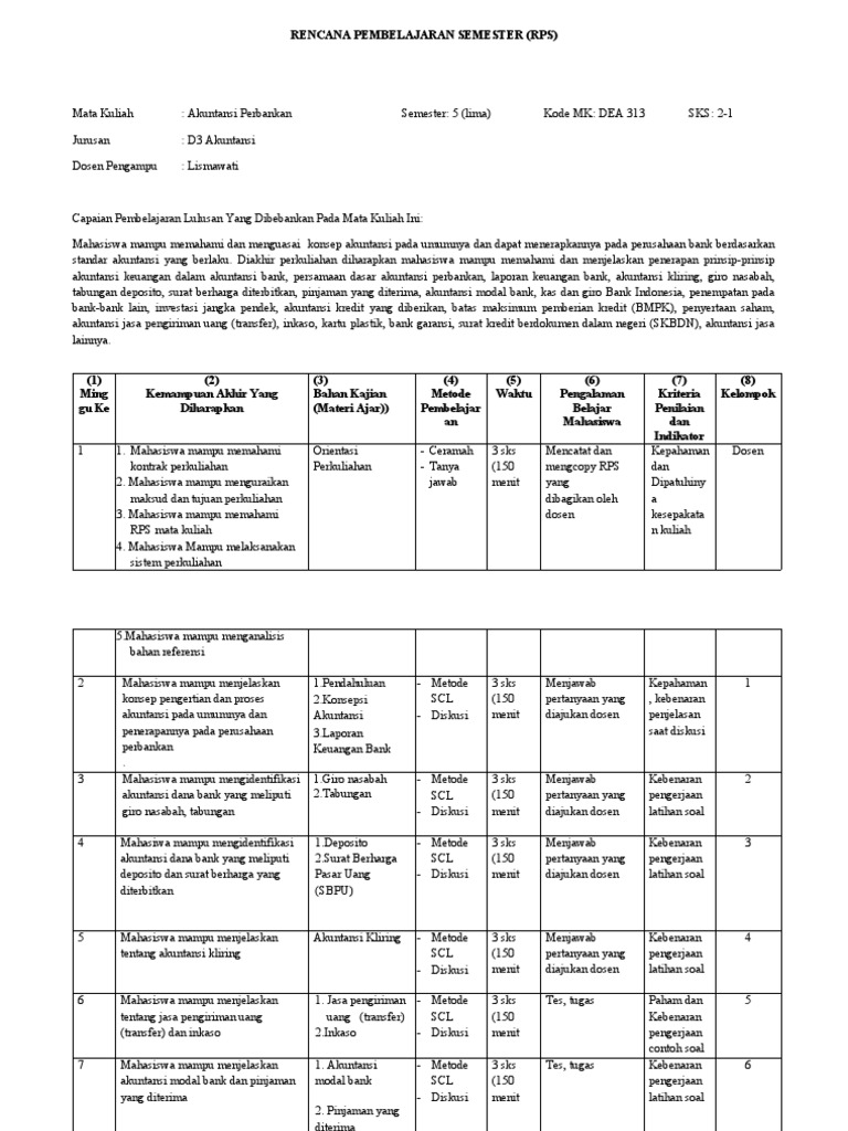 Rencana Pembelajaran Semester (RPS) | PDF