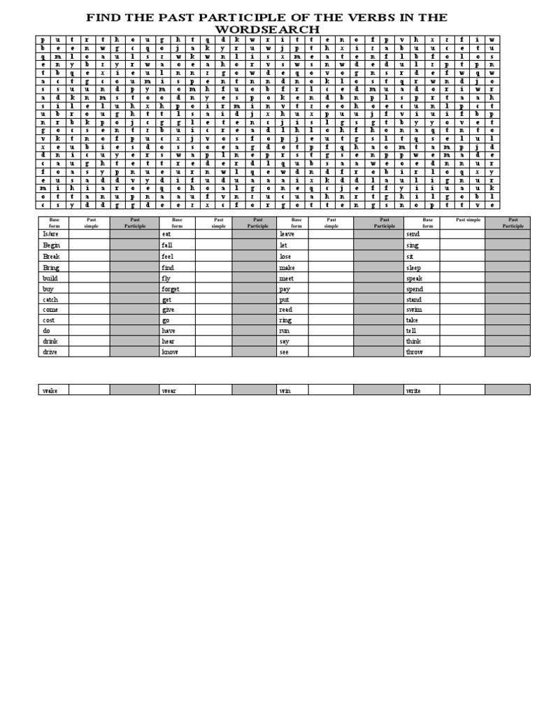 Past Participle Word Search Activity | PDF | Language Arts & Discipline ...
