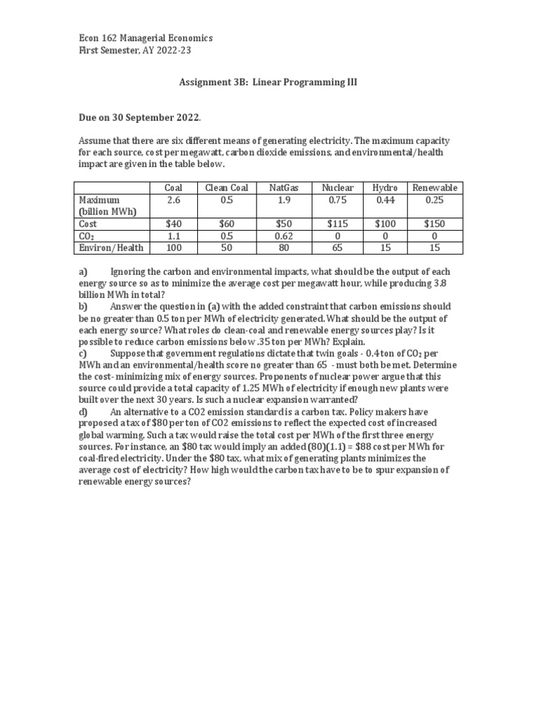 Assignment 3B - Linear Programming III | PDF | Technology & Engineering