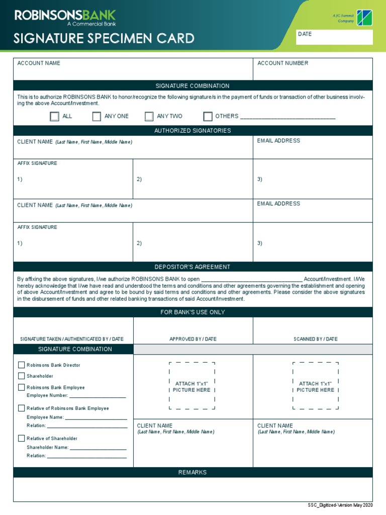 Fillable - Signature Specimen Card | PDF | Banks | Economies