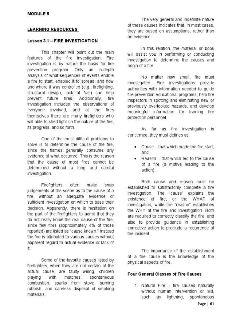 Module 5 Lesson 3.1 Fire Investigation Learning Resources | PDF | Fires | Arson