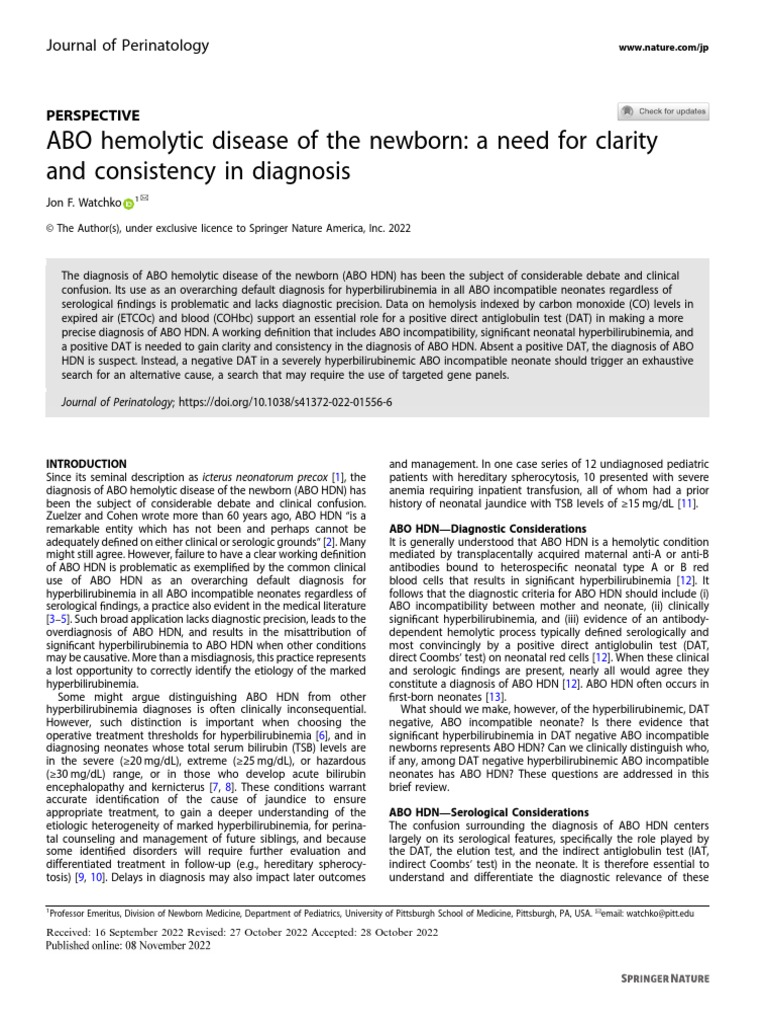ABO Hemolytic Disease of The Newborn A Need For Clarity and Consistency ...