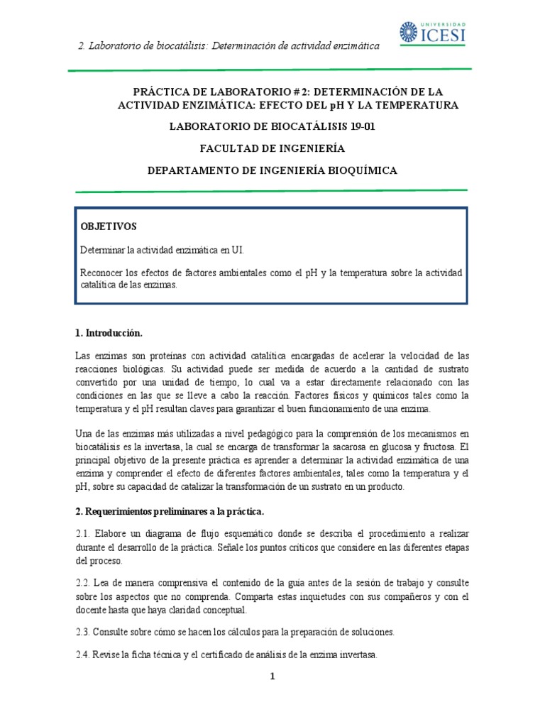 Práctica 2-Biocatálisis | PDF | Enzima | Catálisis