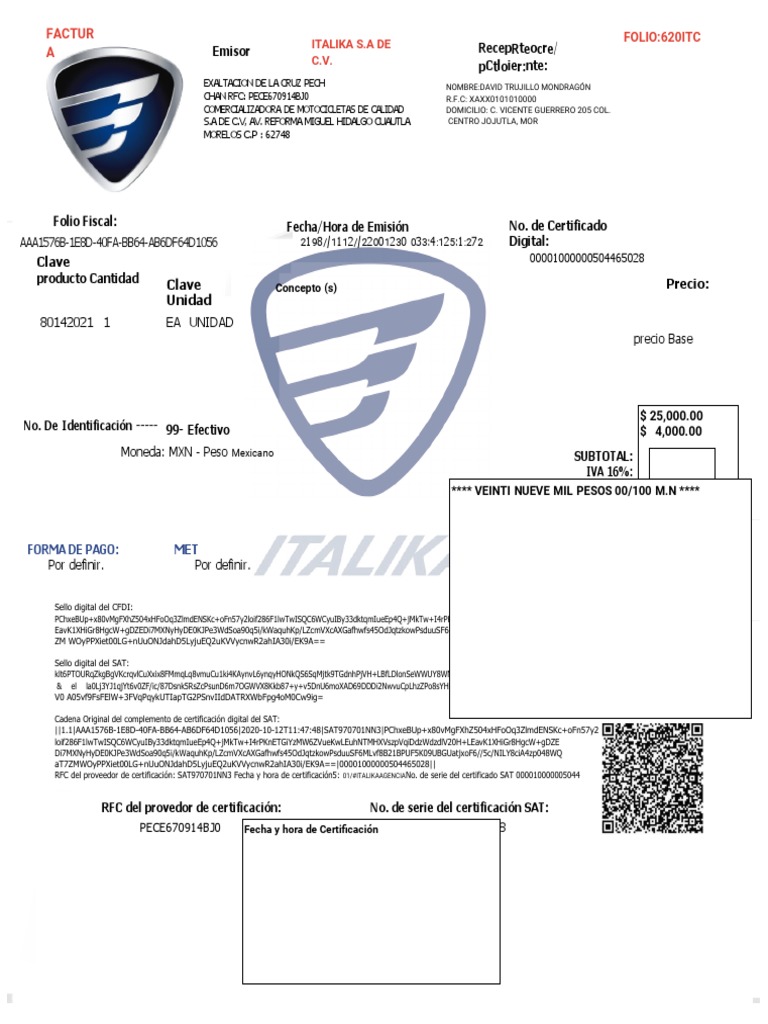 Factura: Folio Fiscal | Descargar gratis PDF | México