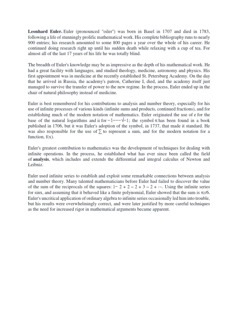 Leonhard Euler | PDF | Leonhard Euler | Teaching Mathematics