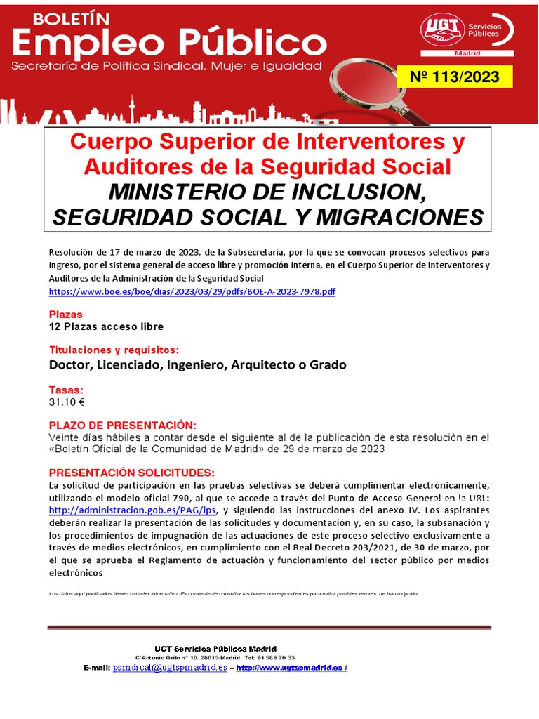 Boletin Diario de Empleo Publico (29 de Marzo de 2023) | PDF | Gobierno