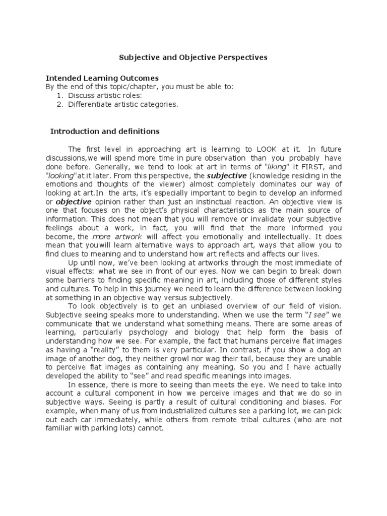 Subjective and Objective Perspectives Intended Learning Outcomes | PDF ...