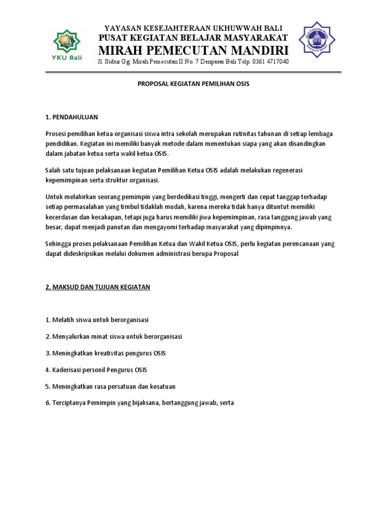 Proposal Kegiatan Pemilihan Ketua Dan Wakil Osis | PDF