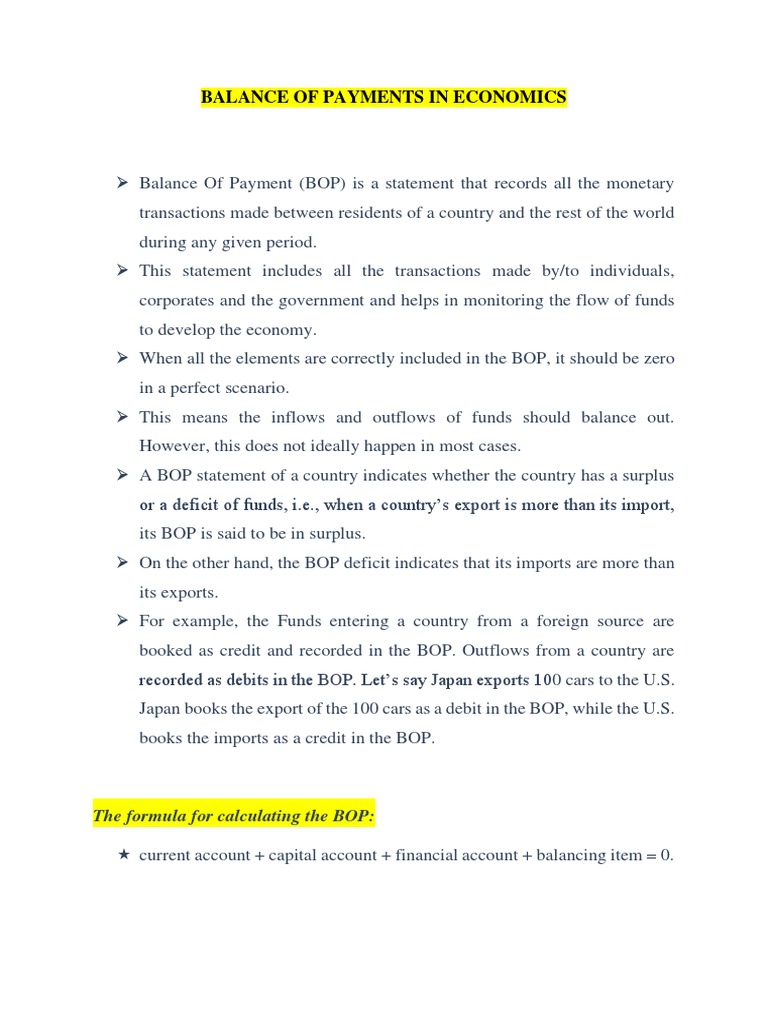 Balance of Payment - Economics | PDF | Balance Of Payments | Capital ...