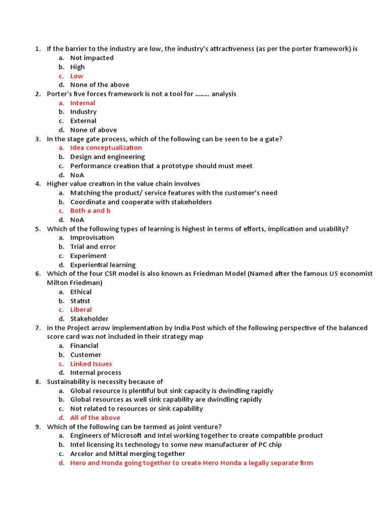 MCQ on Strategic Management Concepts | PDF | Strategic Management ...