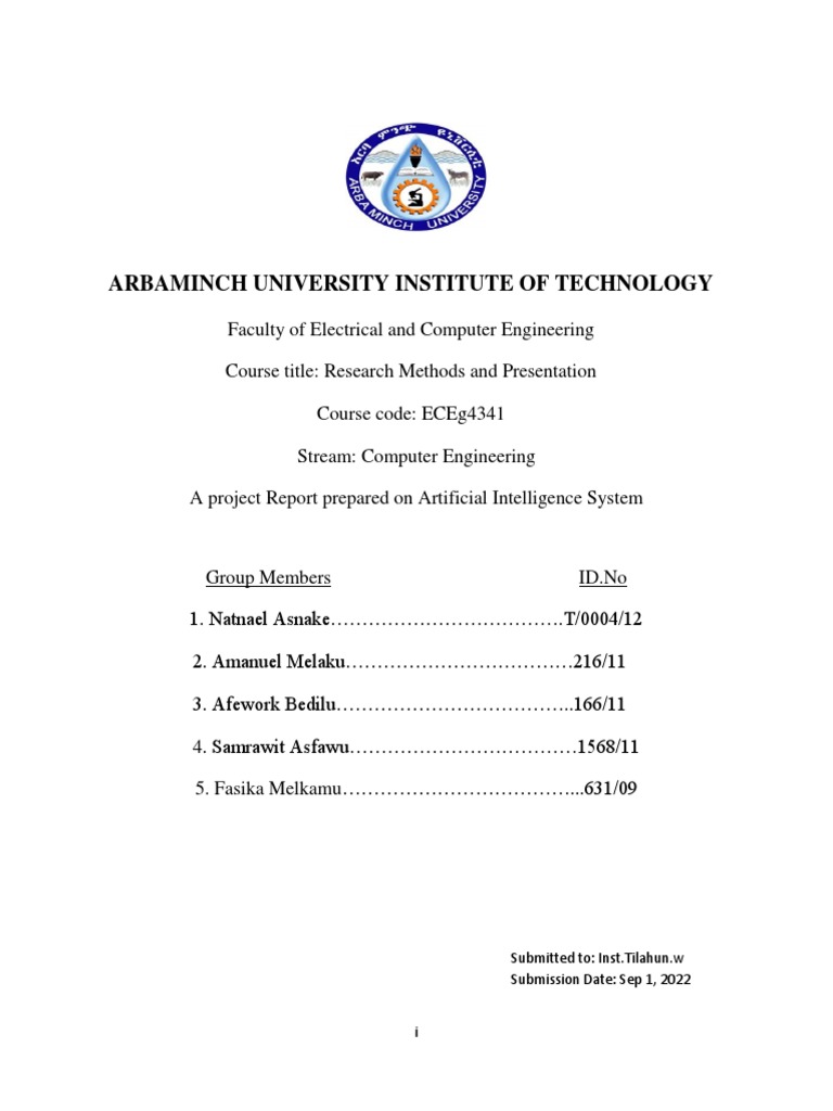 Arbaminch University Institute of Technology: Submitted To: Inst ...