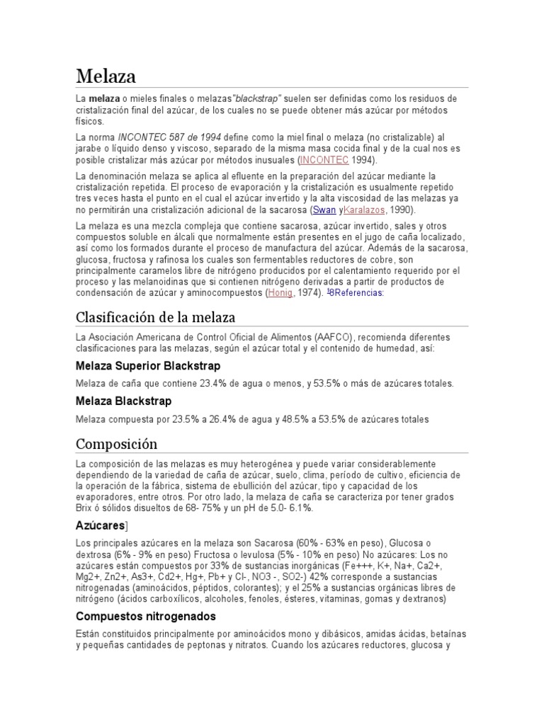 Composición y usos de la melaza | PDF | Melaza | Sustancias químicas