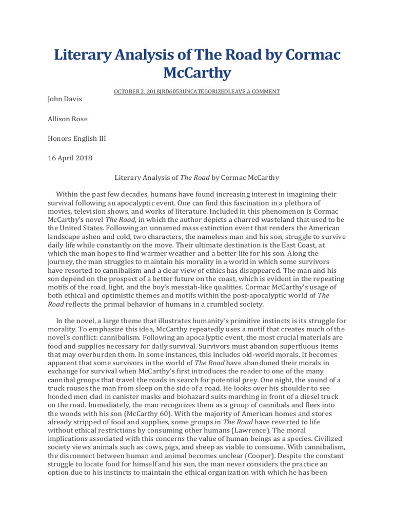 Literary Analysis of The Road by Cormac Mccarthy: October 2 ...