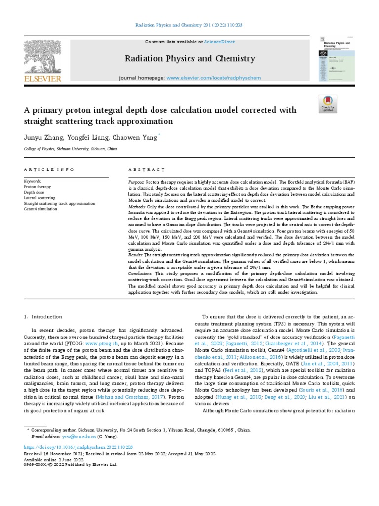 A Primary Proton Integral Depth Dose Calculation Model Corrected With Straight Scattering Track ...