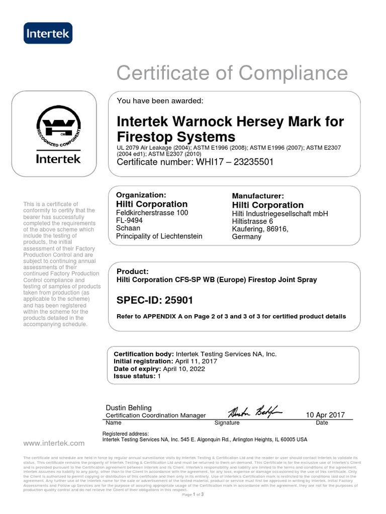 Certificate of Compliance - CFS-SP WB | PDF