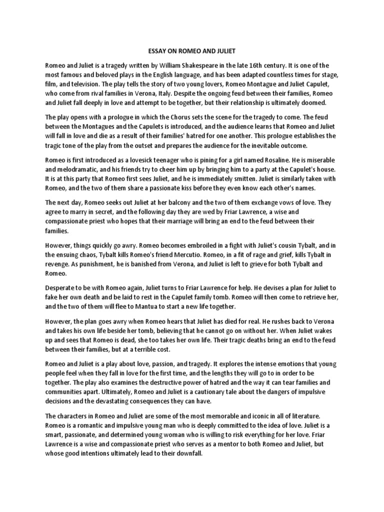 Essay On Romeo and Juliet | PDF | Characters In Romeo And Juliet ...