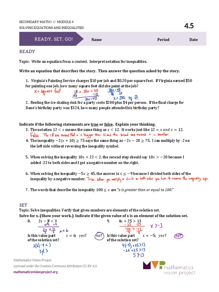 4.5 Key | PDF | Inequality (Mathematics) | Equations