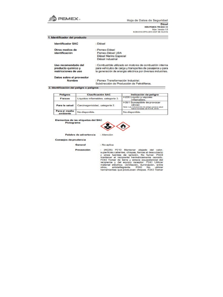 HDS Diesel Pemex Nom-018-Stps | PDF