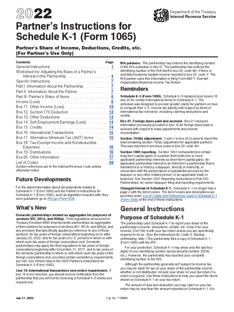 Partner's Instructions For Schedule K-1 (Form 1065) : Reminders | PDF | Tax Deduction | Partnership