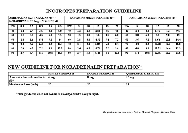 Inotropes Preparation Guideline | PDF