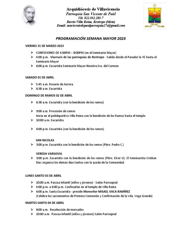 Programacion Semana Mayor 2023 | PDF | eucaristía | Misa (liturgia)