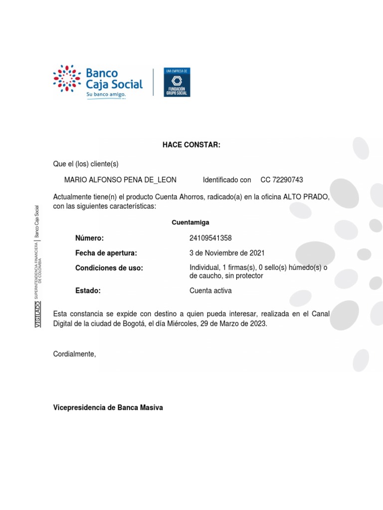 Cuenta bancaria individual Cuentamiga | PDF