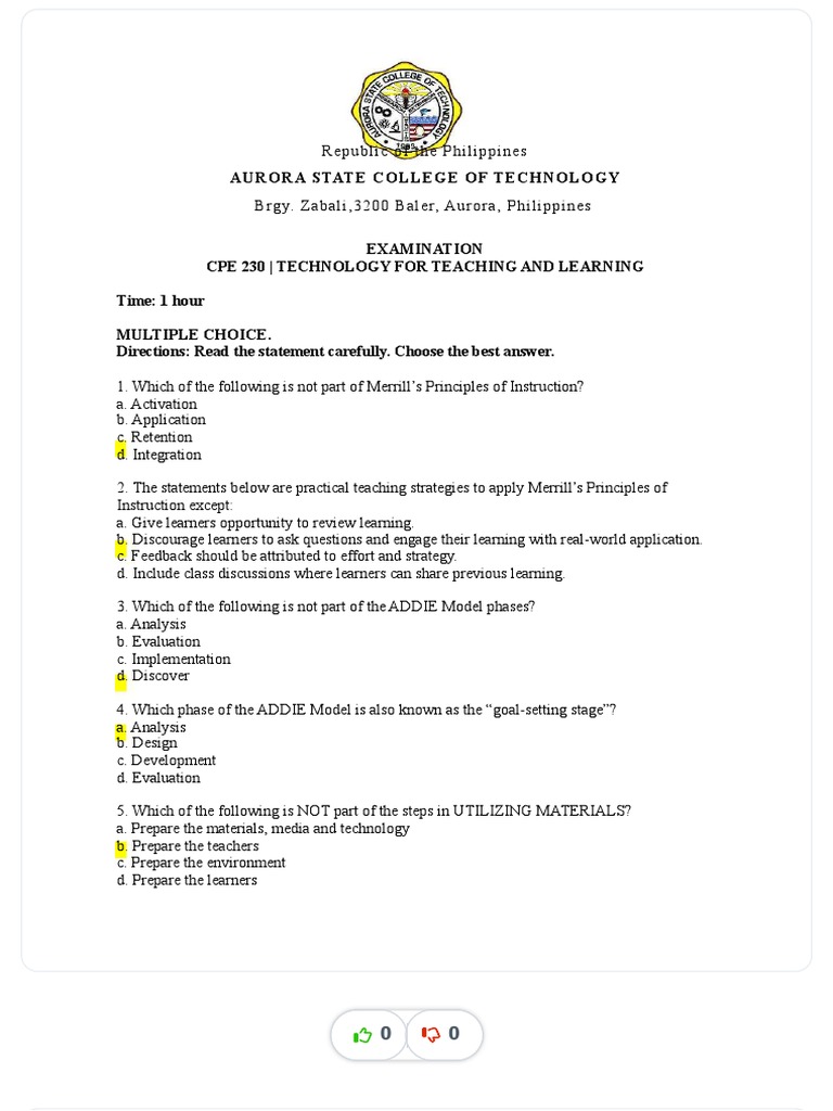 Cpe 230 Exam With Answer Key - Compress | PDF | Educational Technology | Communication