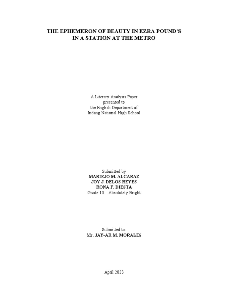 The Ephemeron of Beauty in Ezra Pound'S in A Station at The Metro | PDF ...