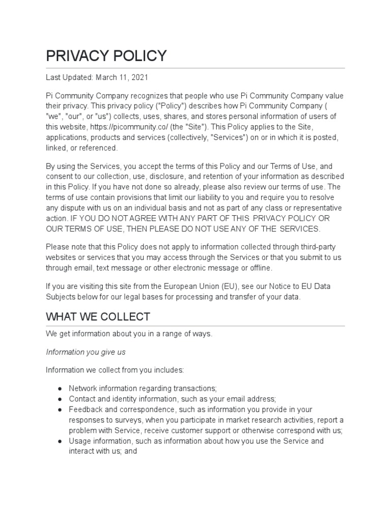 Pi Community Company Privacy Policy | PDF | Http Cookie | Information Privacy