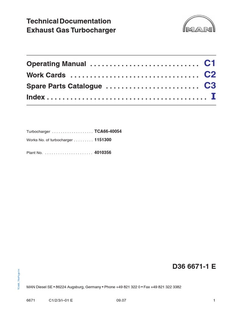 7L58-64 MAN BW ENGINE 010.200.350 Turbocharger Manuals | PDF ...