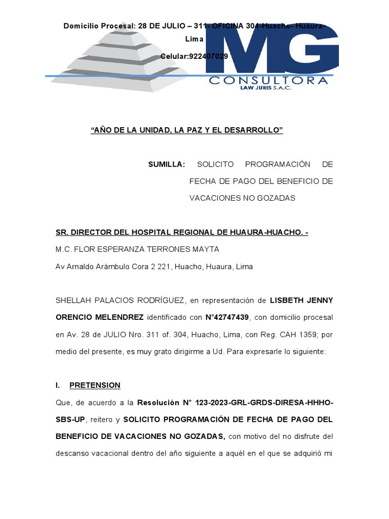Solicitud de programación de fecha de pago de vacaciones no gozadas | PDF | Salario | Justicia