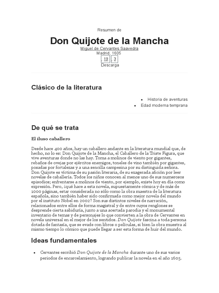 Don Quijote de La Mancha | PDF | Don Quijote | Miguel De Cervantes