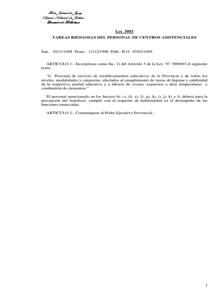 Ley 5093: Tareas Riesgosas en Educación | PDF