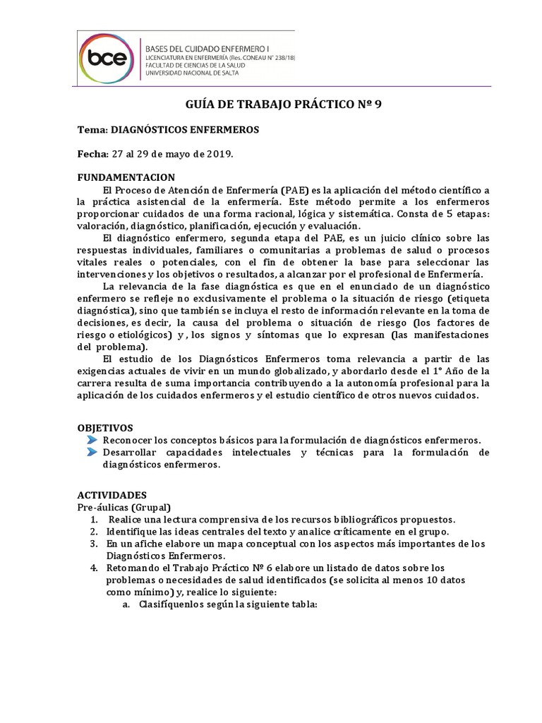 TP9 Diagnóstico Enfermero | PDF | Enfermería | Cuidado de la salud