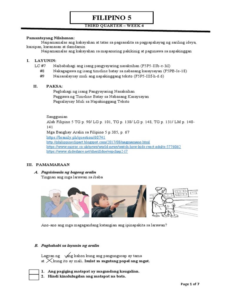 Qa Filipino5 Q3 W4 | PDF
