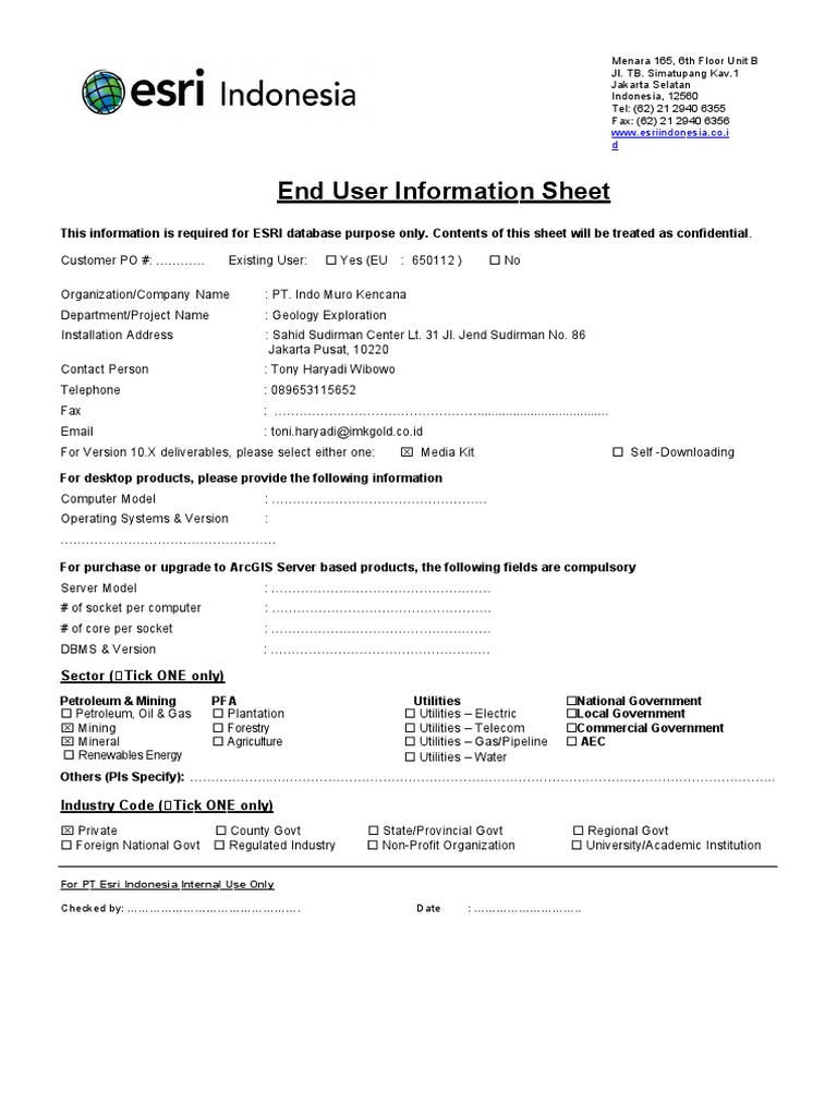 EUIS - End User Information Sheet - ESRI - ID - Indo - Muro - Kencana ...