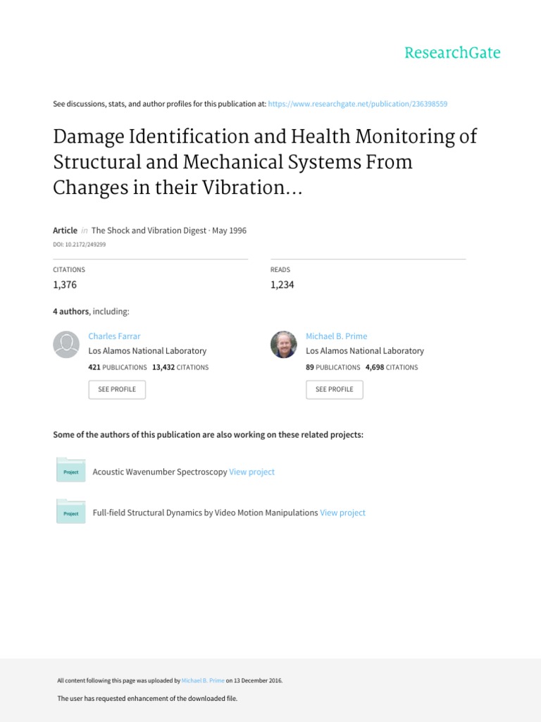 Damage Identification and Health Monitoring of Structural and Mechanical Systems From Changes in ...