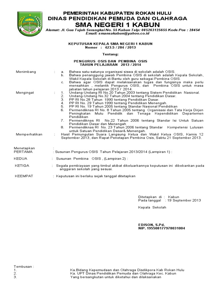 SK Pengurus OSIS | PDF