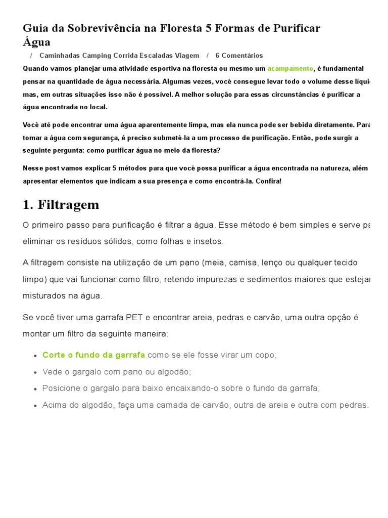 5 Métodos de Purificação de Água | PDF | Filtragem | Bactérias