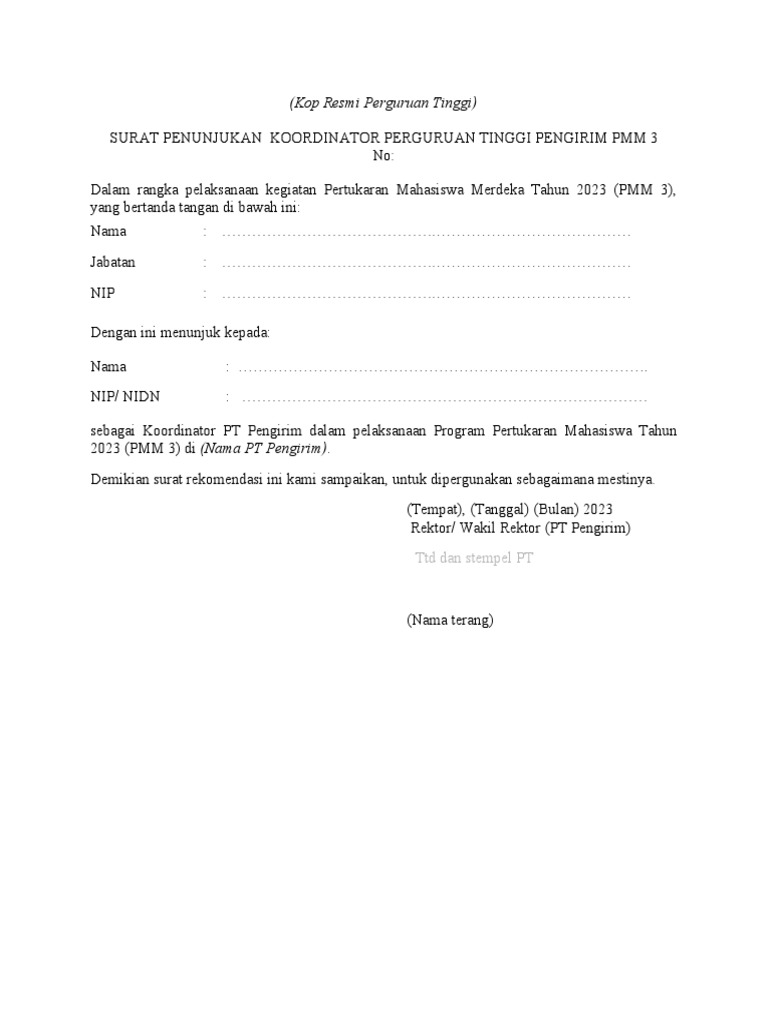 Surat Penunjukan Koordinator PMM 3 | PDF