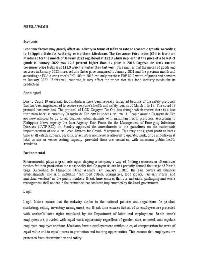 PESTEL ANALYSIS Revised Output | PDF | Employment | Fast Food