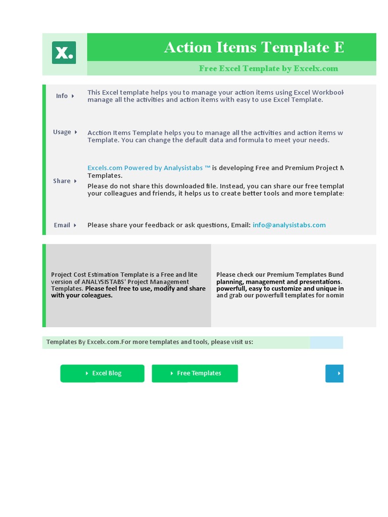 Action Items Template Excel 1 | PDF | Microsoft Excel | Software ...